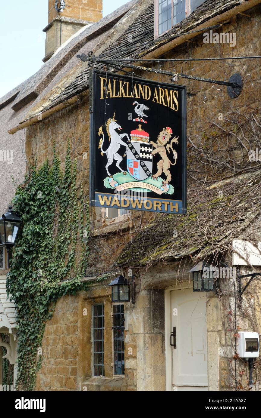 Falkland Arms Inn Sign Great Tew Oxfordshire Portrait format Stock ...