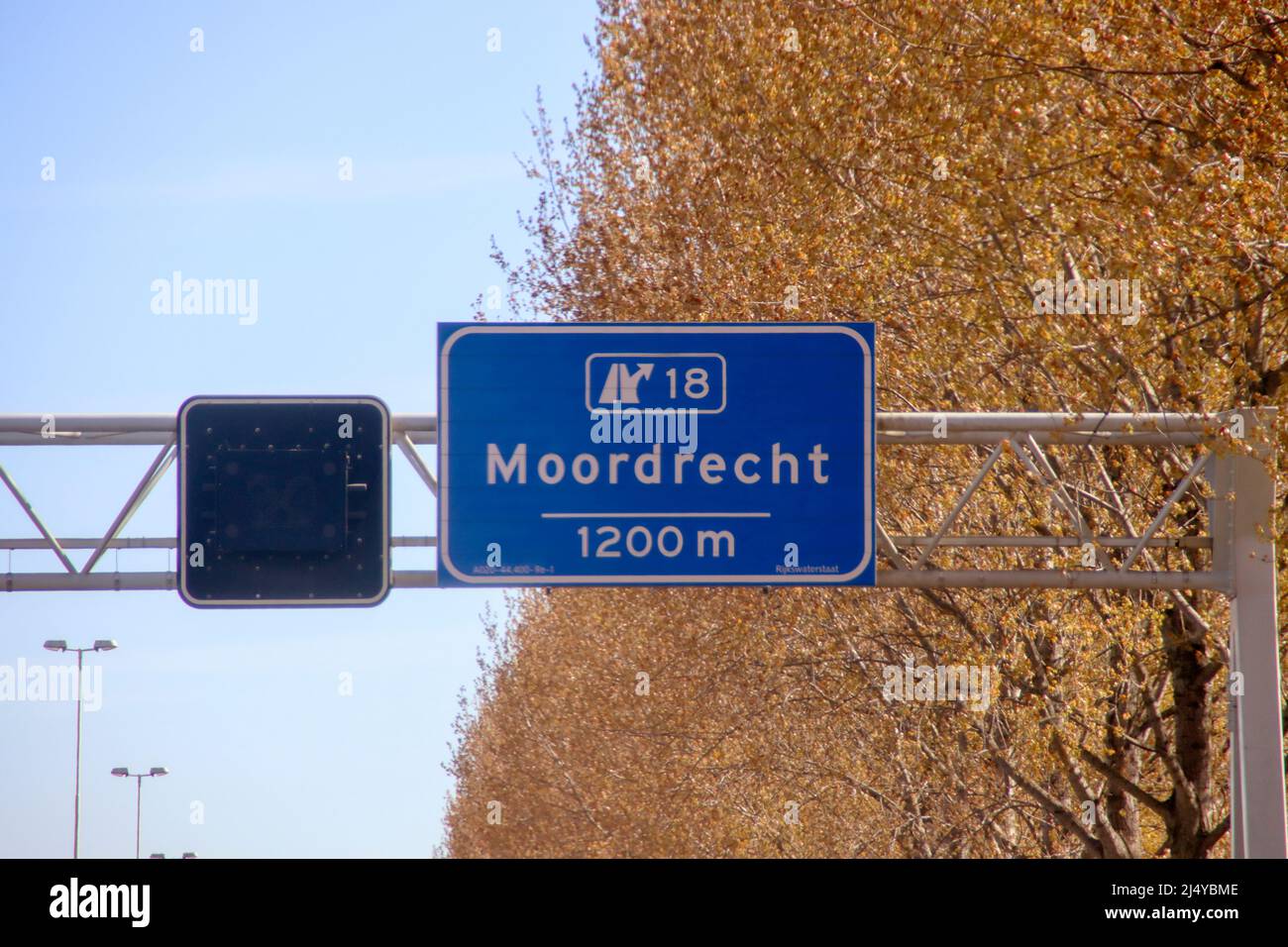 Blue direction and information sign for the directions on Motorway A20 ...