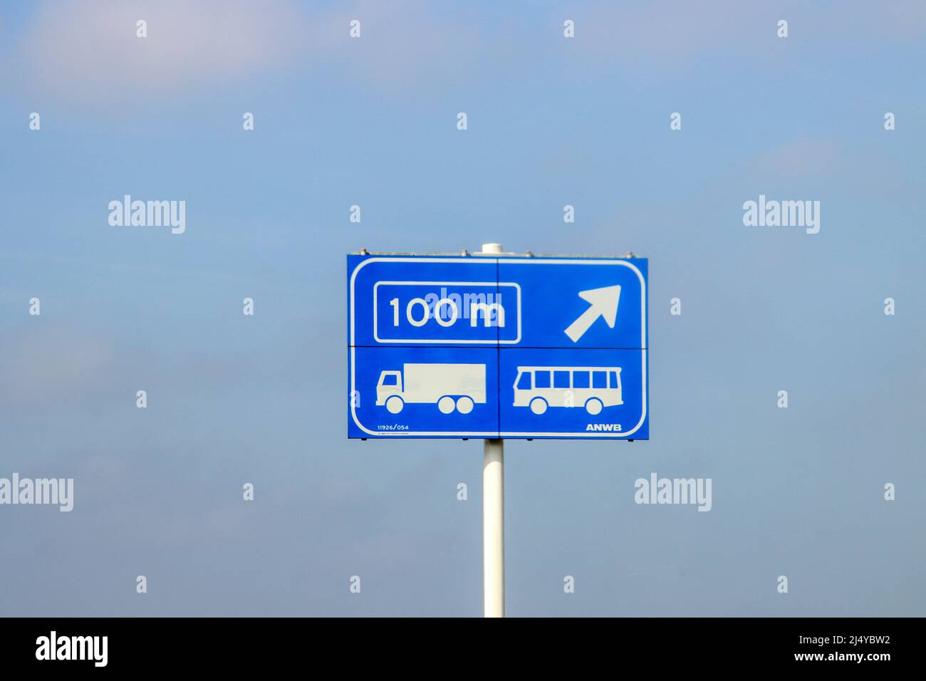 Blue information sign for the directions on Motorway A20 for special ...
