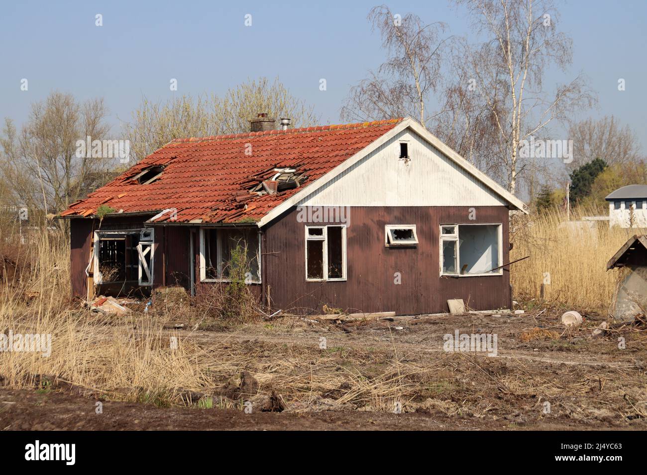 Dilapidated houses with a hole in the roof on the s'-Gravenweg ready to ...