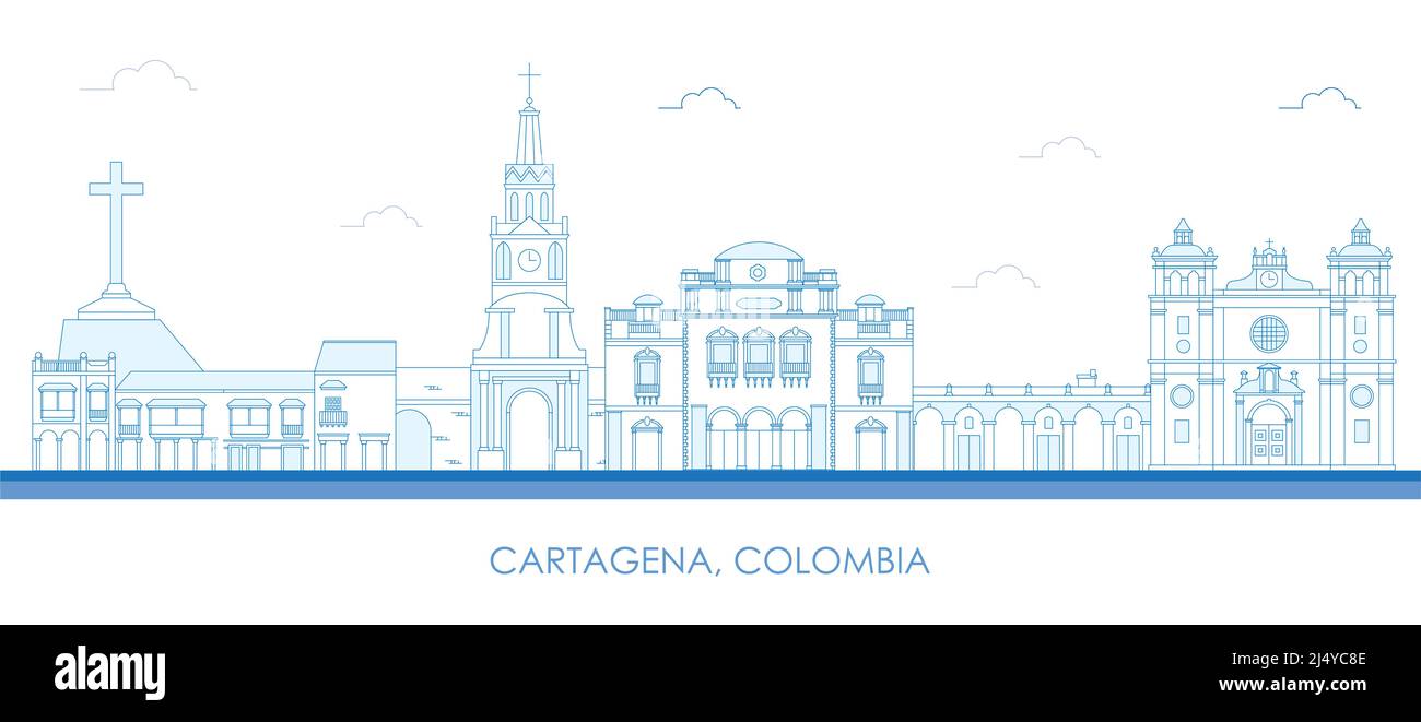 Outline Skyline panorama of city of Cartagena, Colombia - vector ...