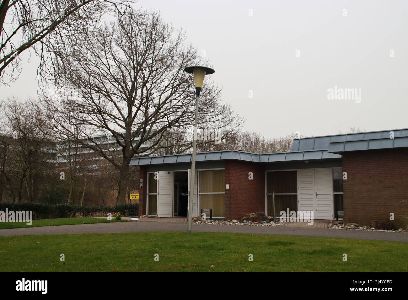 Temporary polling station in an auditorium of a cemetery in Nieuwerkerk ...