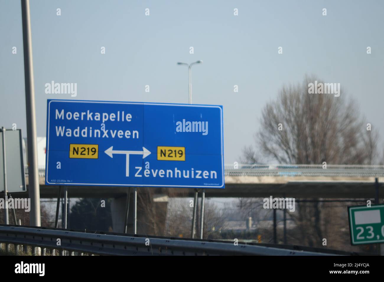 Blue direction and information sign for the directions on Motorway A12 ...