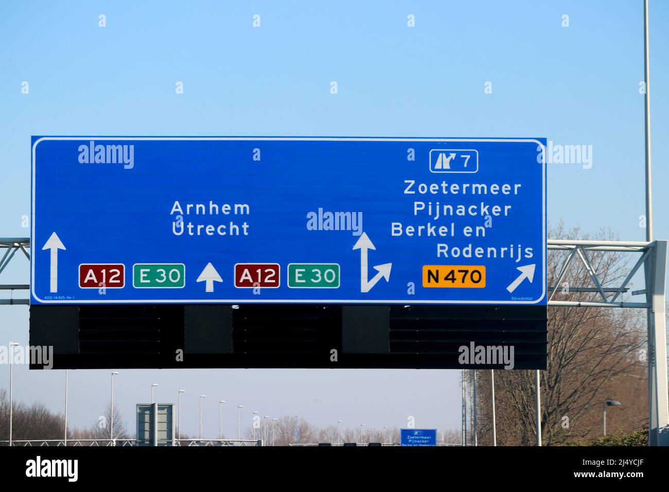 Blue direction and information sign for the directions on Motorway A12 ...