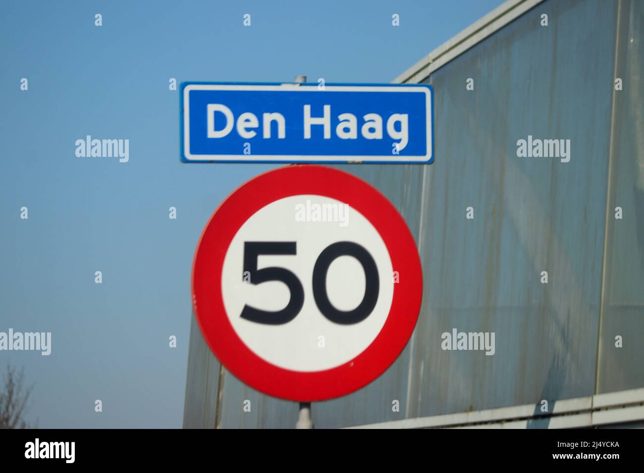 Sign with maximum speed 50 km/h and built-up area of The ...