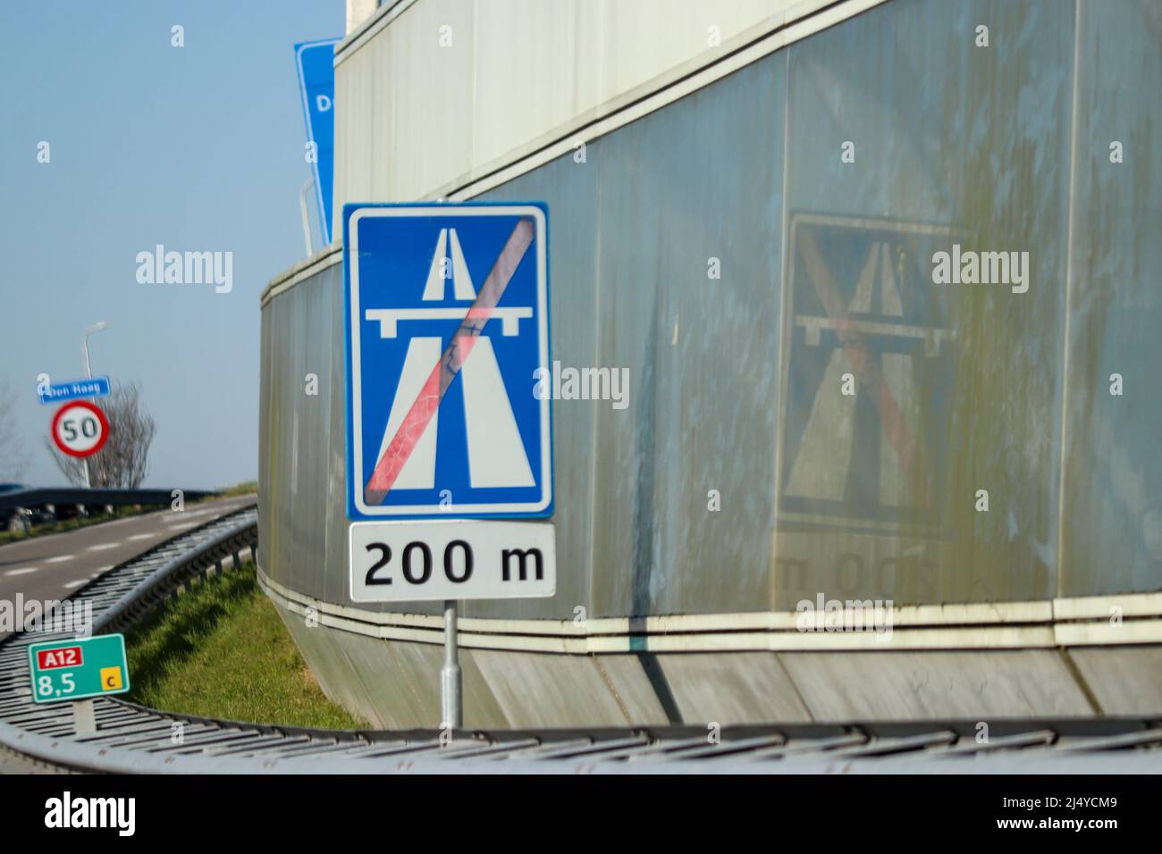Blue direction and information sign for the directions on Motorway A12 ...