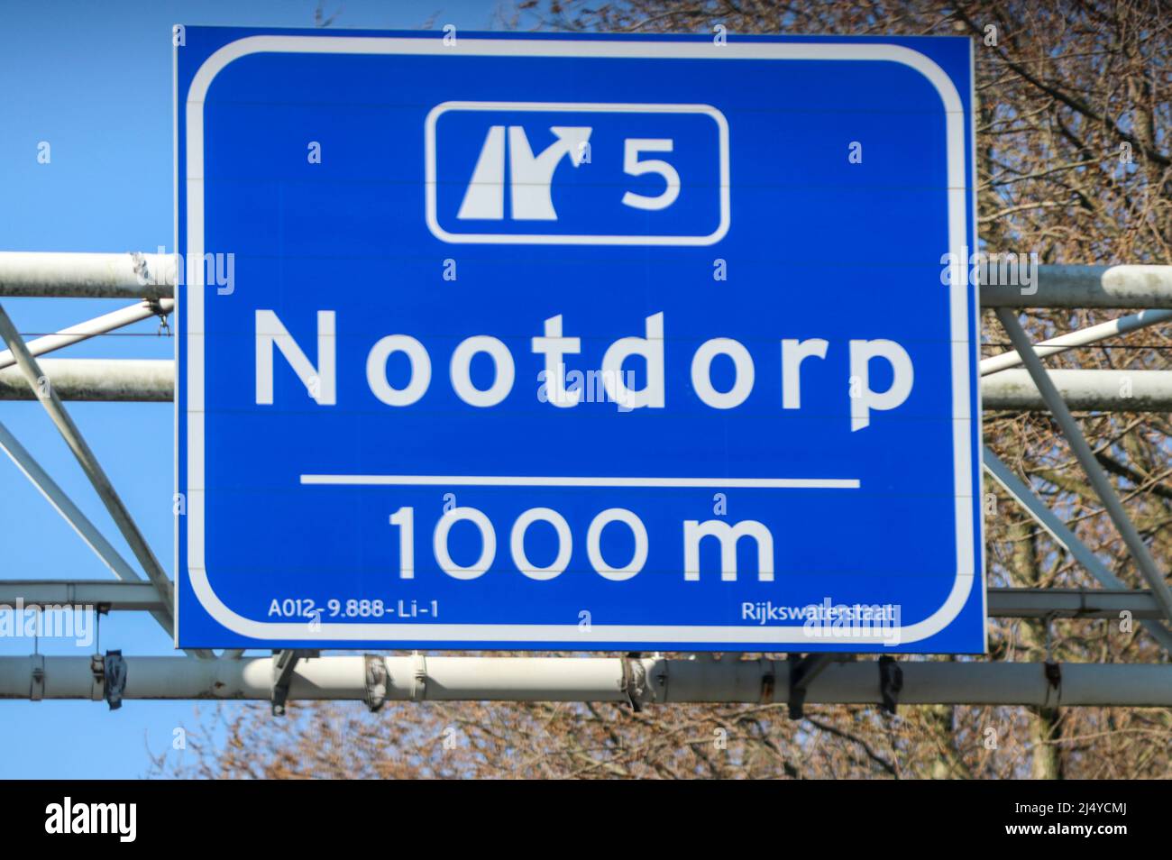 Blue direction and information sign for the directions on Motorway A12 ...