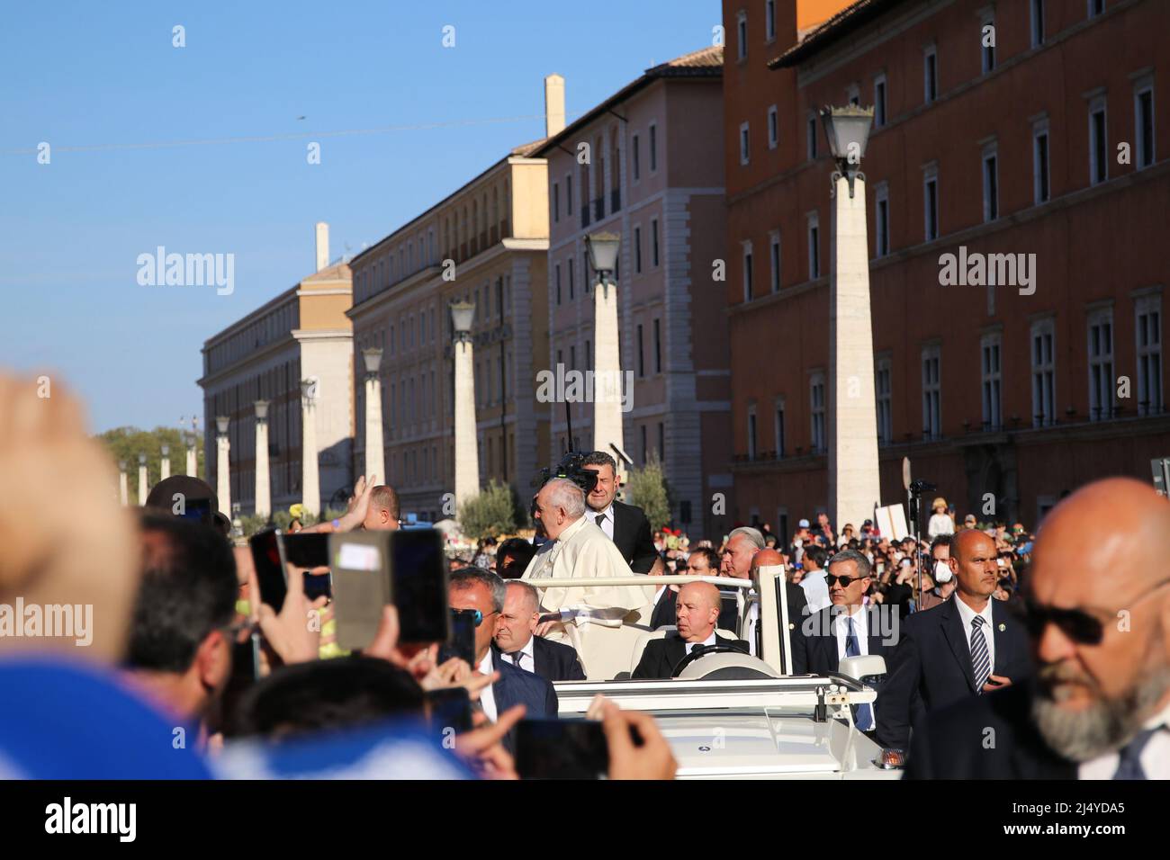Vatican City, Rome, Italy, April 18, 2022, Pope Francis on the car ...