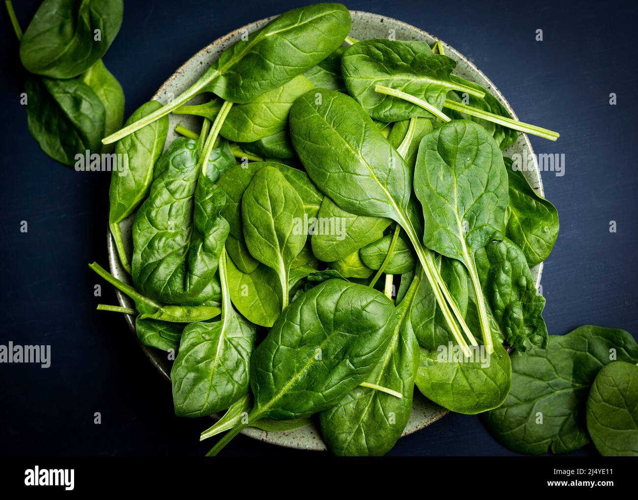 Baby spinach on a dark surface Stock Photo - Alamy