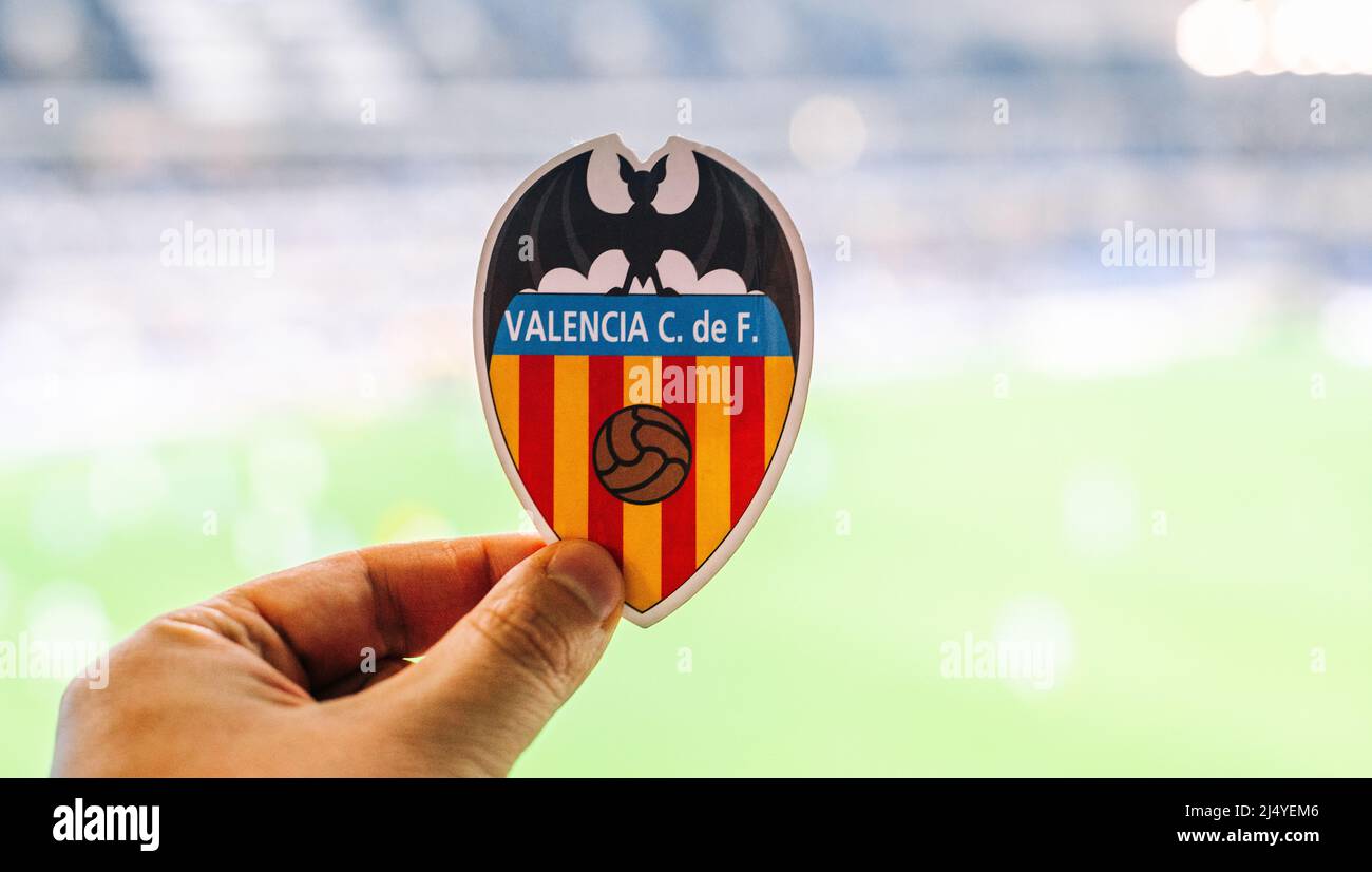September 12, 2021, Valencia, Spain. The emblem of the football club ...