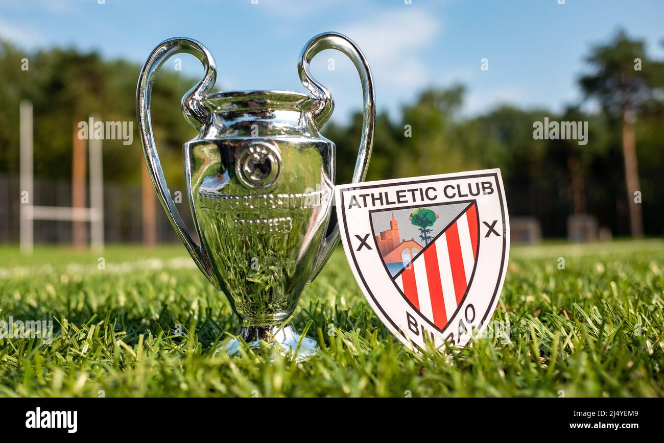 August 30, 2021, Bilbao, Spain. The emblem of the Athletic Bilbao ...
