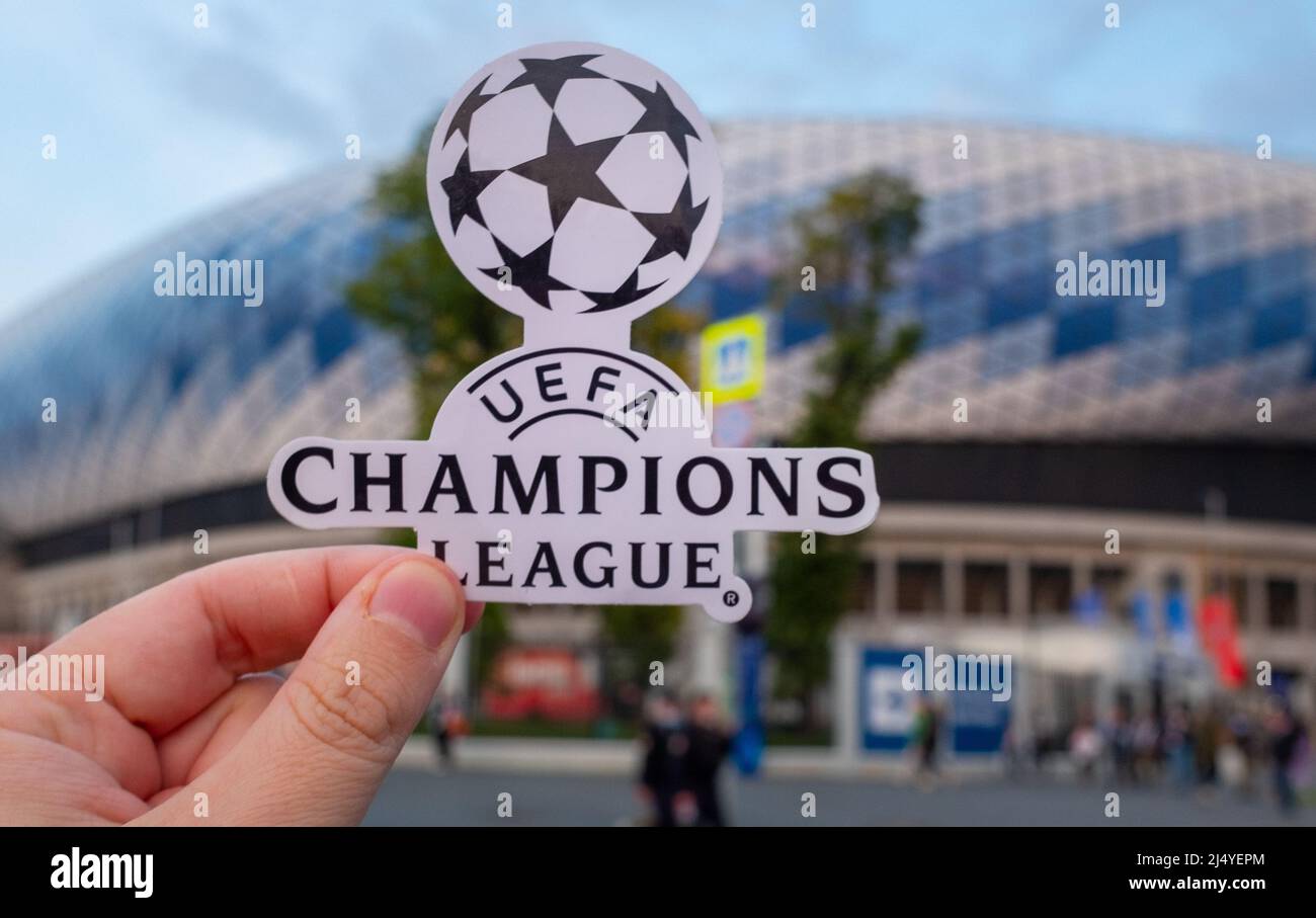 September 12, 2021, Moscow, Russia. The emblem of the UEFA Champions ...