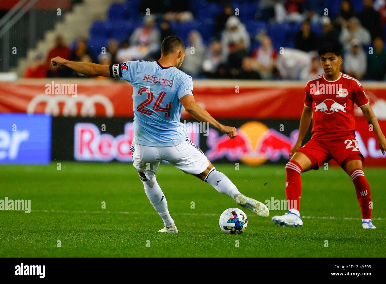 HARRISON, NJ - APRIL 16: FC Dallas defender Matt Hedges (24) passes the ...