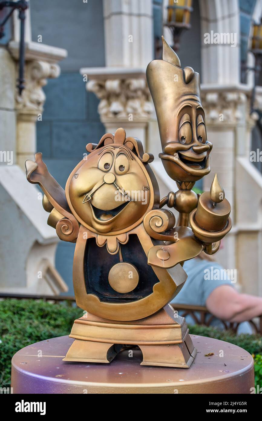 Lumiere and Cogsworth Gold Statue 50th Anniversary Disney Magic Kingdom ...