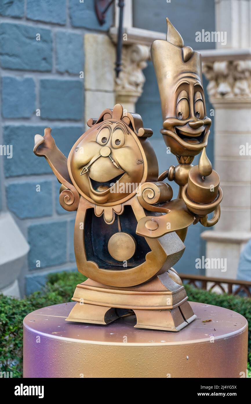 Lumiere and Cogsworth Gold Statue 50th Anniversary Disney Magic Kingdom ...