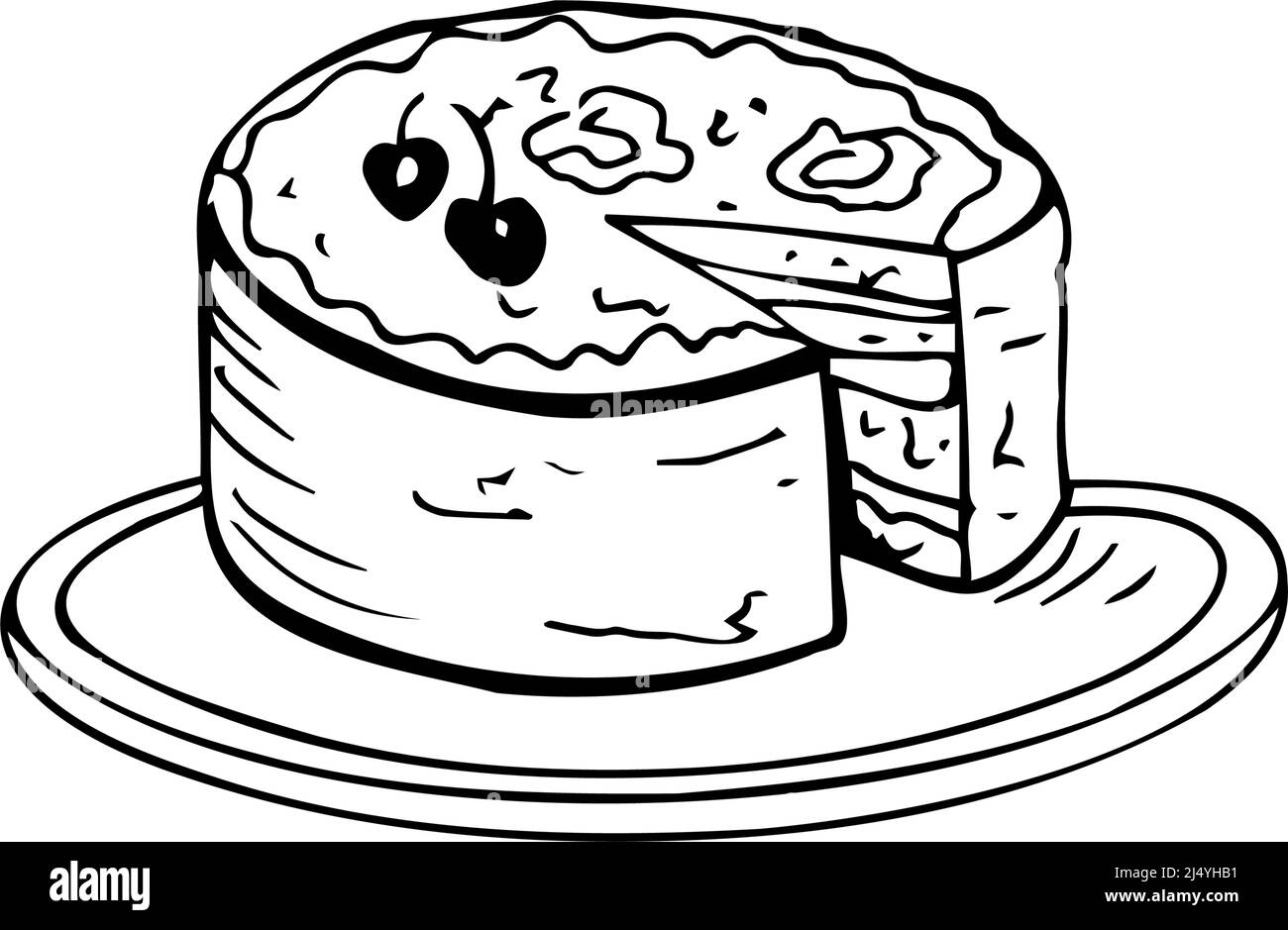 Big cake thin black lines on a white background - Vector illustration ...