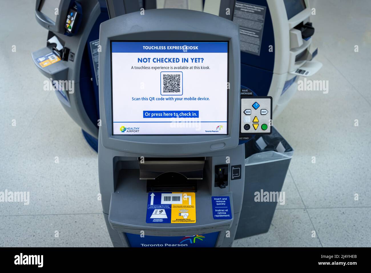 Toronto, Canada, 27 March, 2021: Passenger passport check-in kiosk for ...