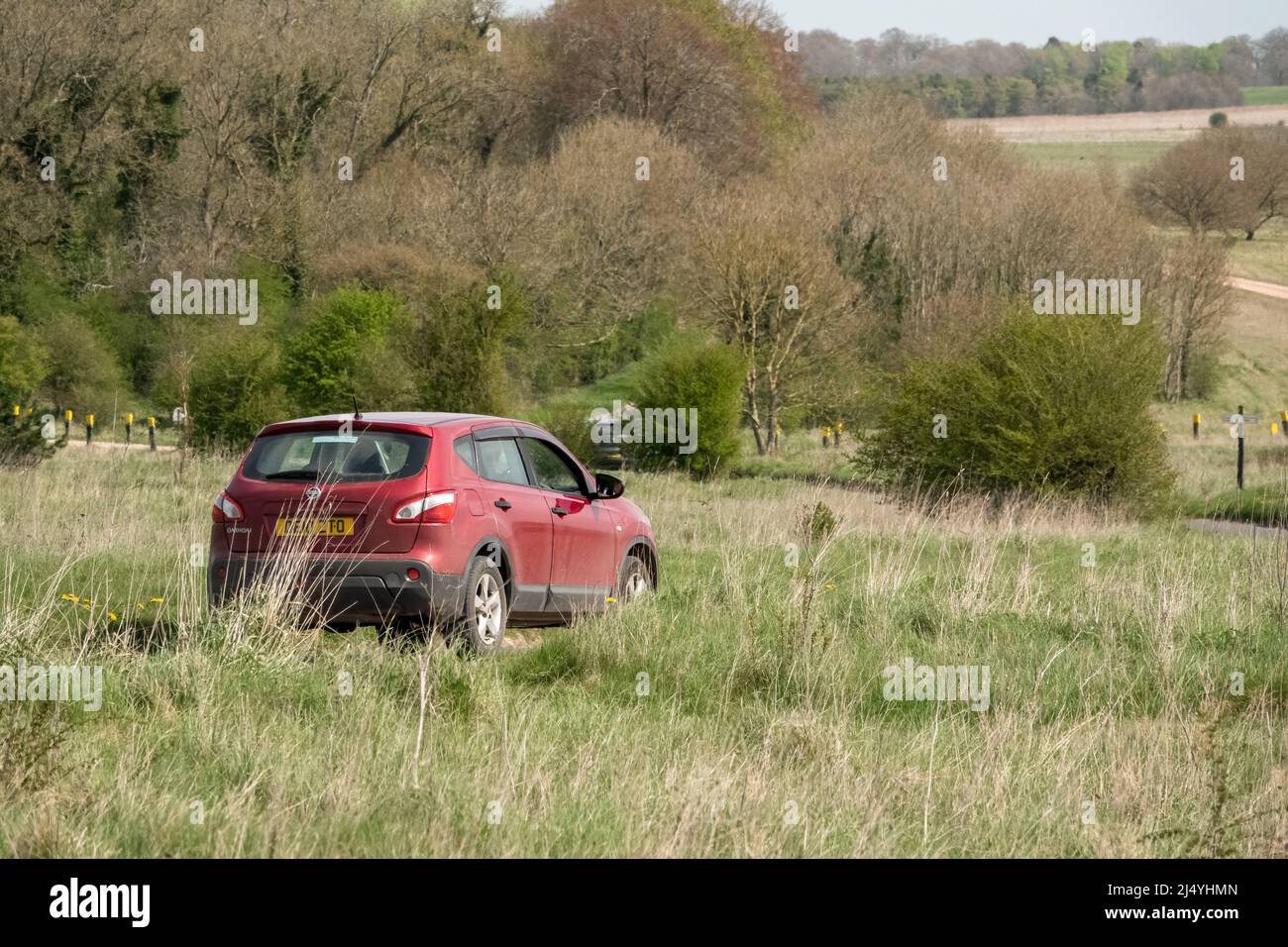 large dark red coach work horse transport lorry in motion through open ...