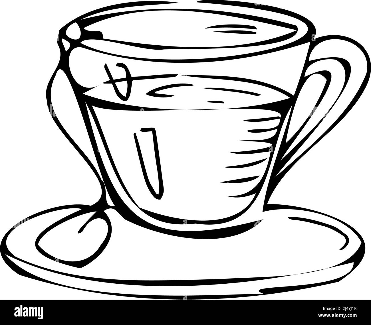 Cup of tea thin black lines on a white background - Vector illustration ...