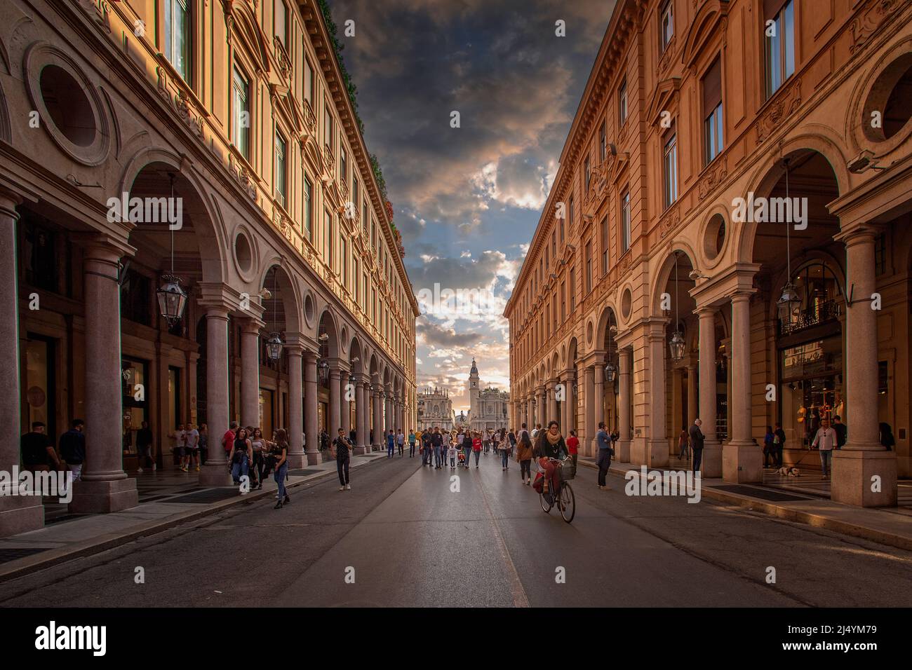 Italy Piedmont Turin Via Roma in background Piazza San Carlo with ...