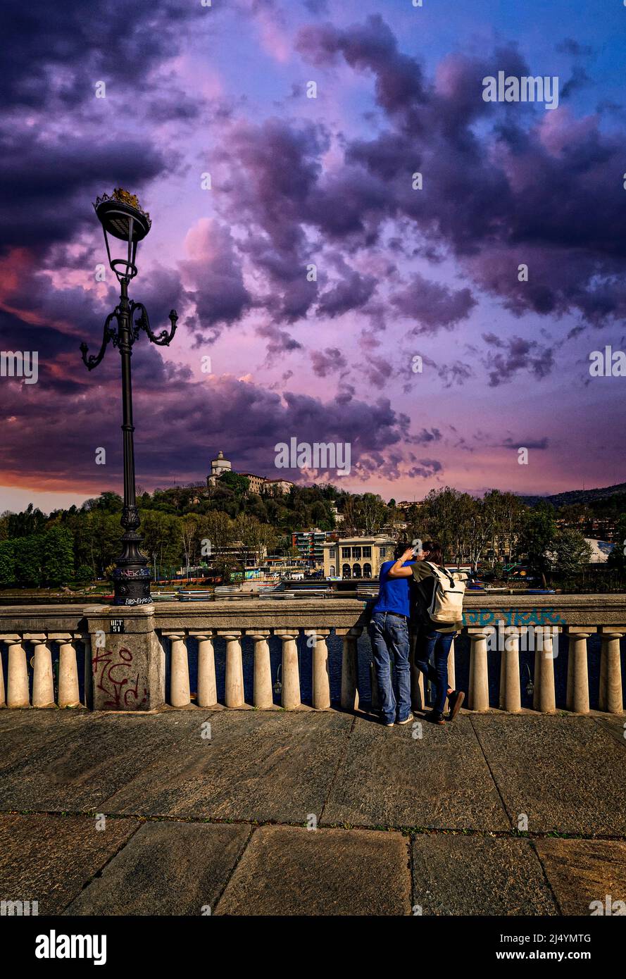 Italy Piedmont Turin - Valentino Park Spring view of t a couple along ...