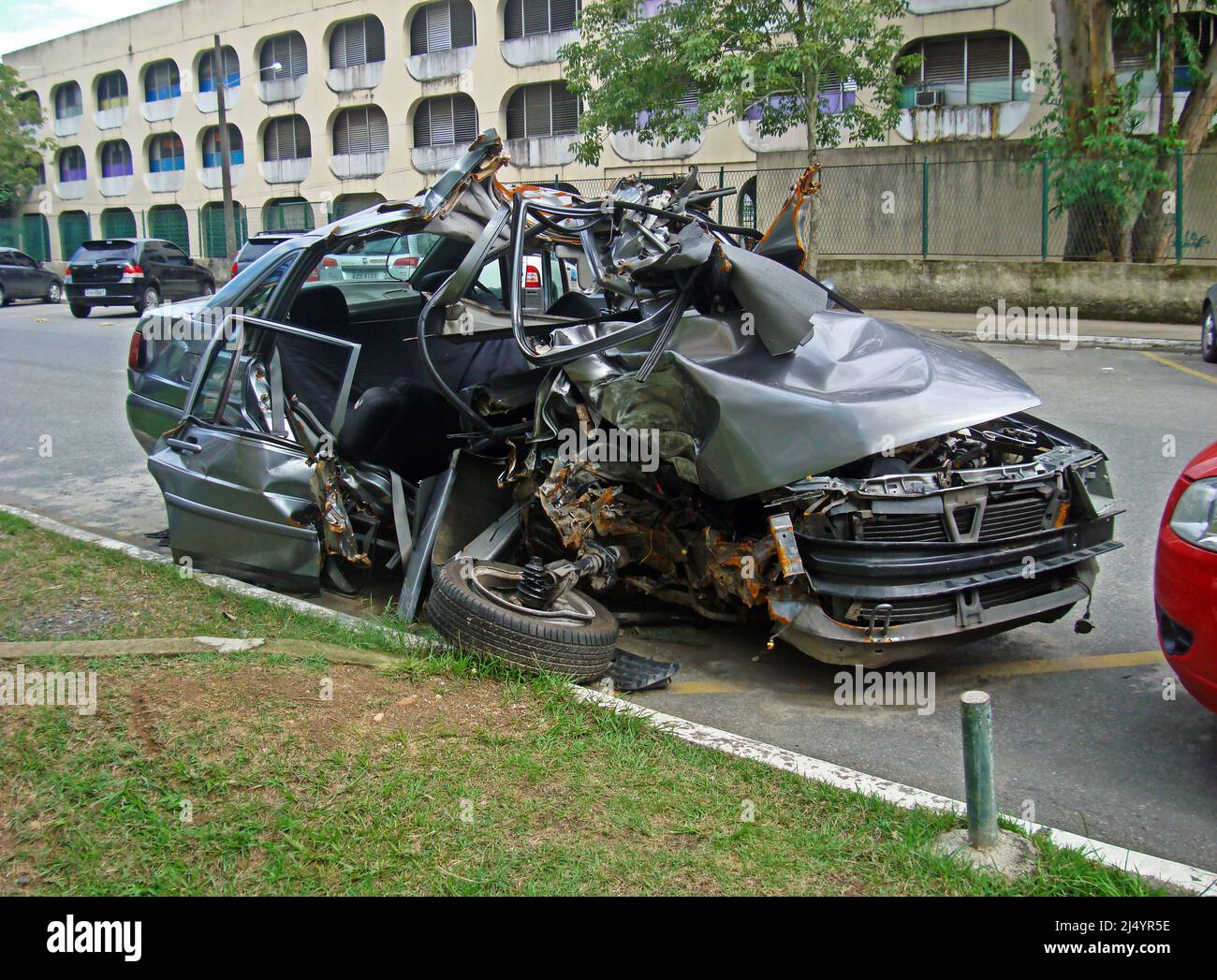 RIO DE JANEIRO, BRAZIL - MARCH 30, 2012: Car crash accident on the road ...