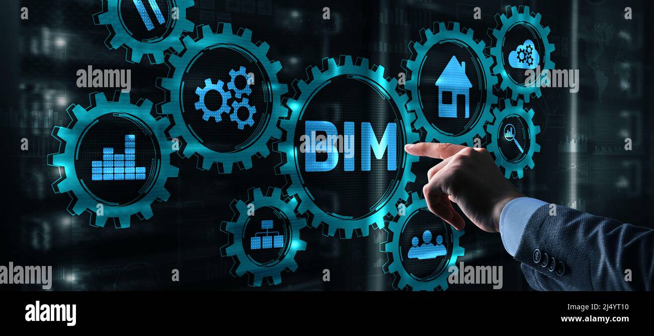 BIM Building information modeling concept on virtual 3d screen Stock ...