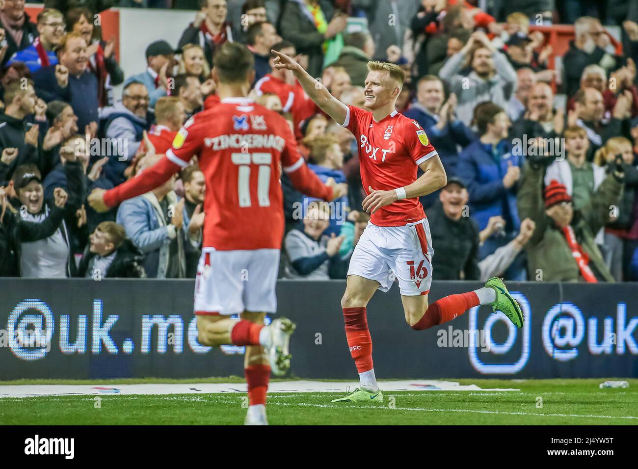 Sam Surridge #16 of Nottingham Forest celebrates after scoring against ...