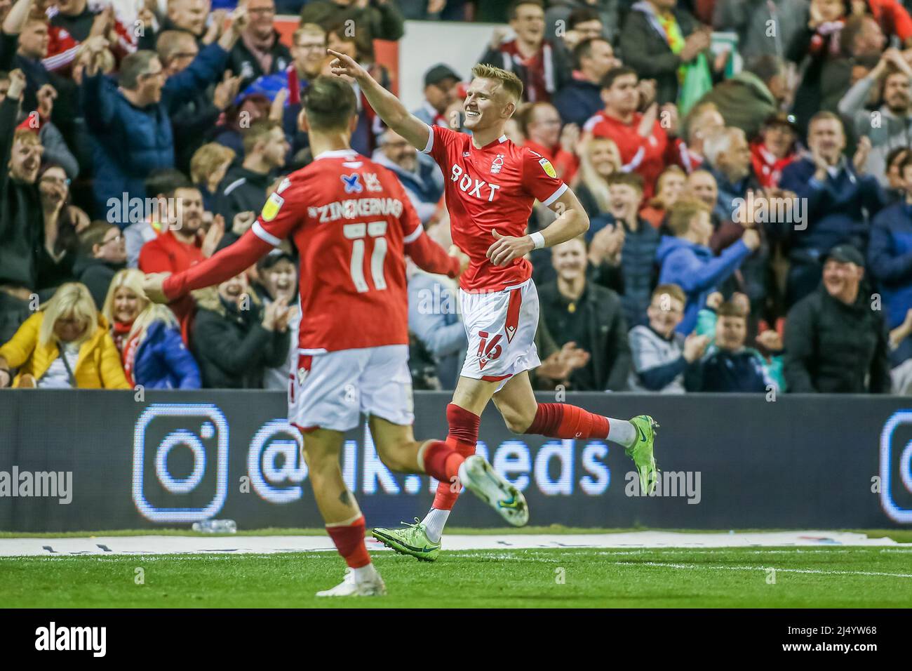 Sam Surridge #16 of Nottingham Forest celebrates after scoring against ...