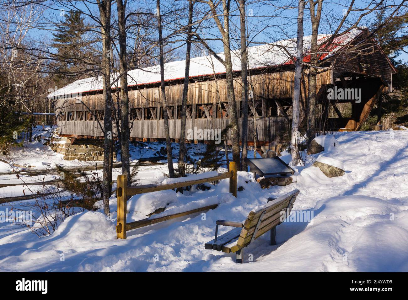 Albany Covered Bridge in Albany, New Hampshire covered in snow. Located ...