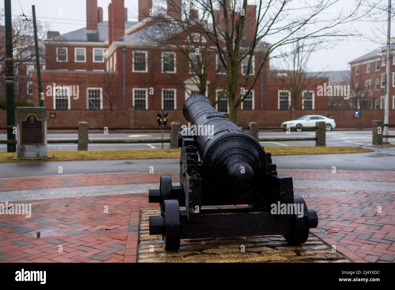 Cannon on display in front of historic building in Boston Stock Photo ...