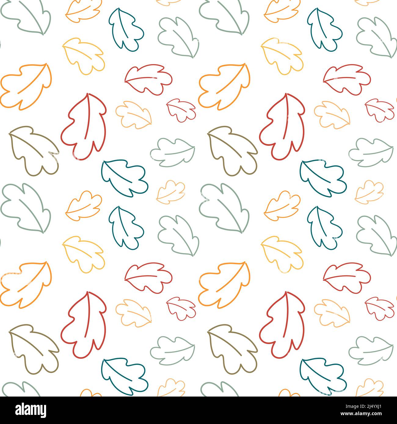 Seamless pattern of colorful leaves in trendy shades. Outline drawing ...