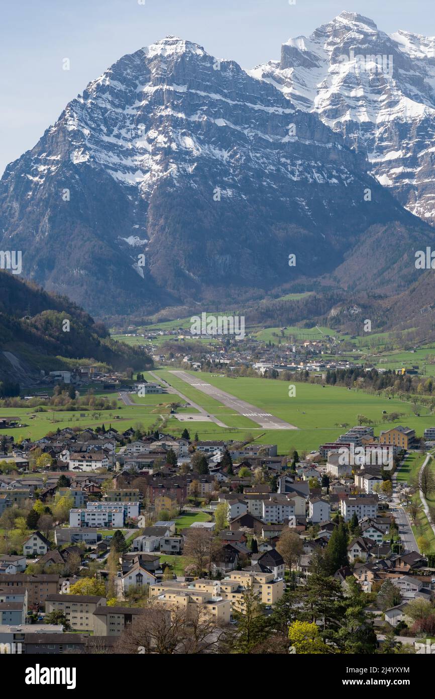 Mollis, Switzerland, April 13, 2022 View from a spotting point to the ...