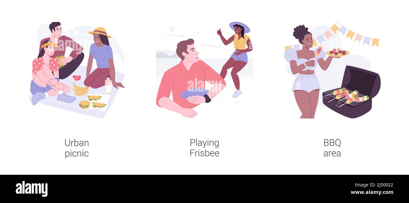 City park summer weekend isolated cartoon vector illustrations set ...