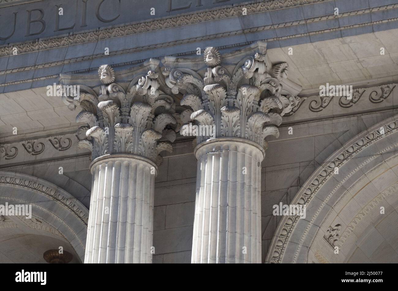 Stone carving and ornamentation at the New York City Library Stock ...
