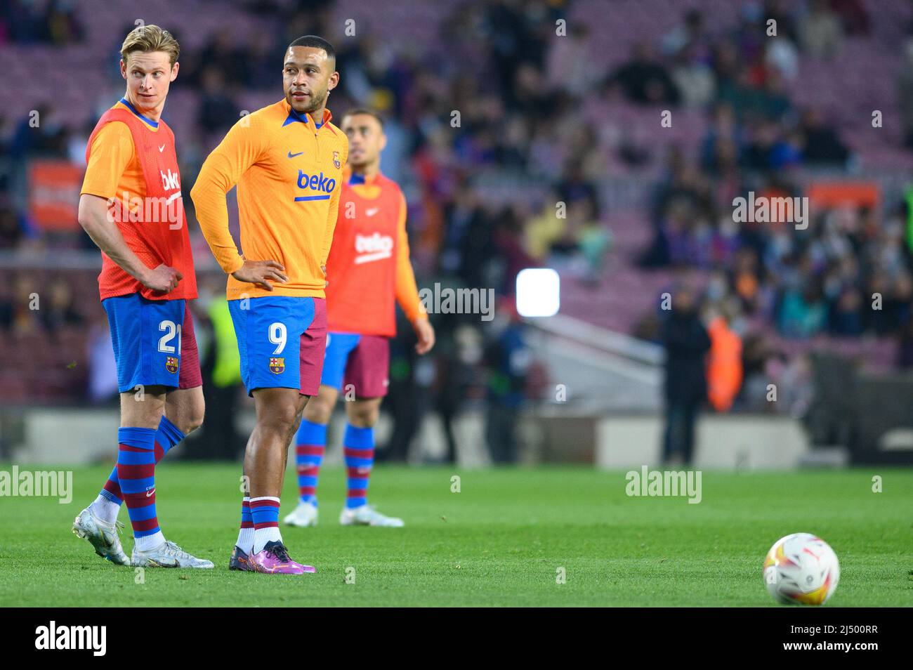 Frenkie De Jong and Memphis Depay of FC Barcelona during the Liga match ...