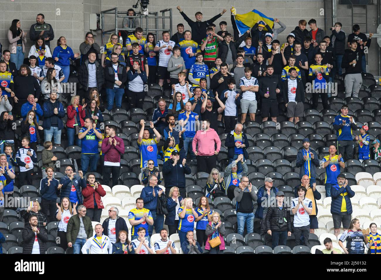 The travelling Warrington Wolves fans at the MKM Stadium Stock Photo ...