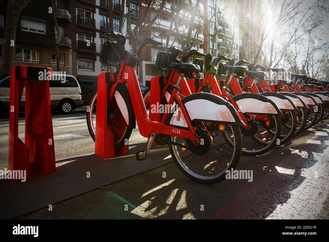 Bike rental city station. A lot of bikes in town Stock Photo - Alamy