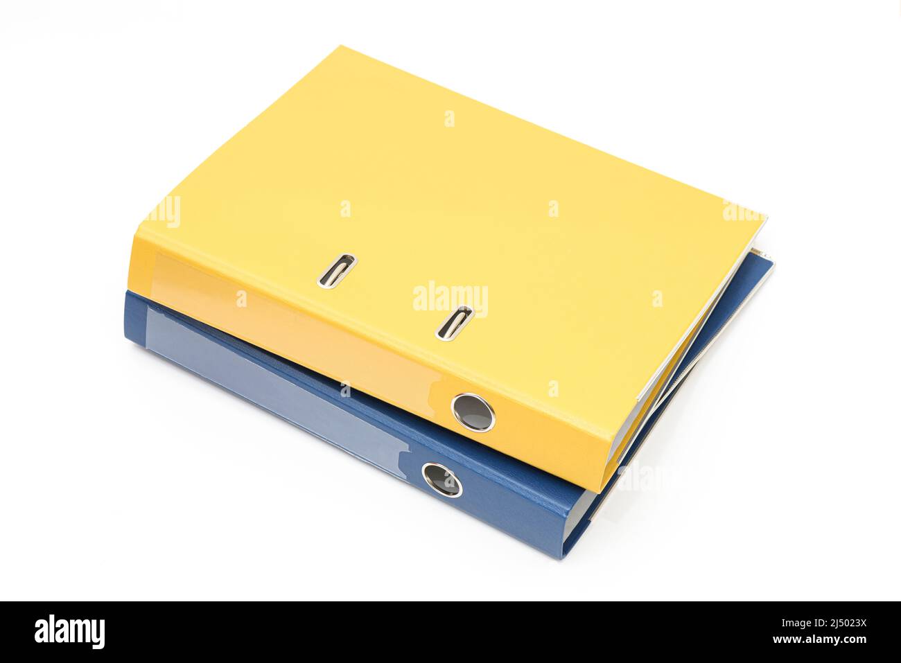 Yellow and blue office folder on white background Stock Photo - Alamy