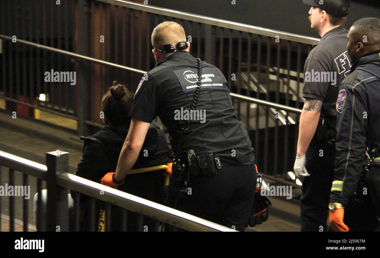 New York, USA. 18th Apr, 2022. (NEW) A lady was stabbed on the right ...