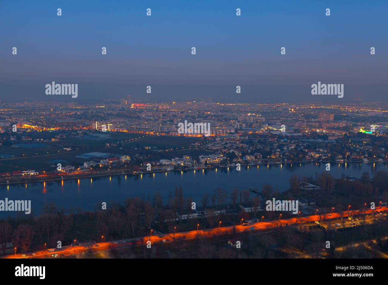Vienna panorama in the evening . Aerial view of Vienna city with ...