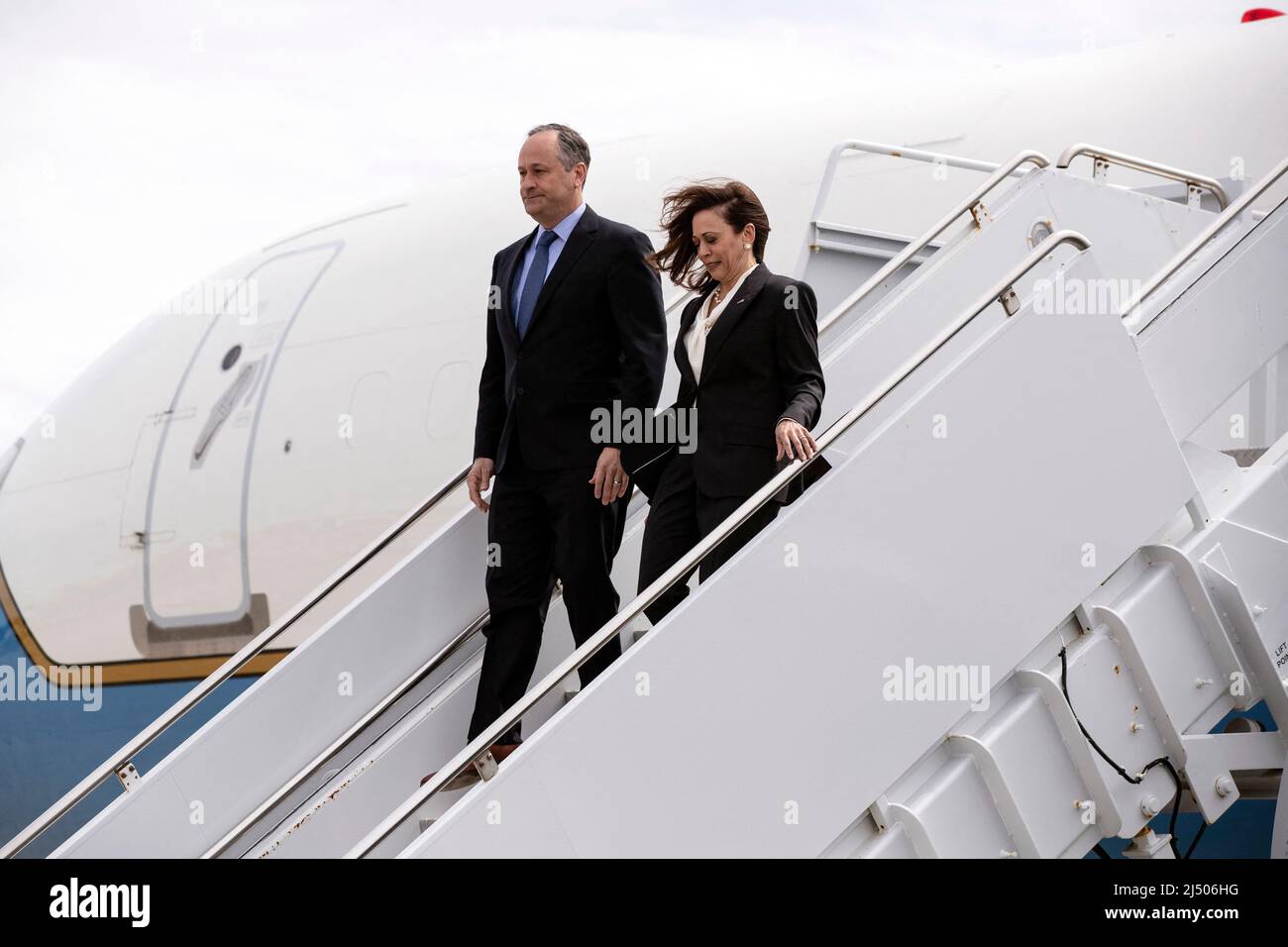 US Vice President Kamala Harris (R) and second gentleman Doug Emhoff (L ...