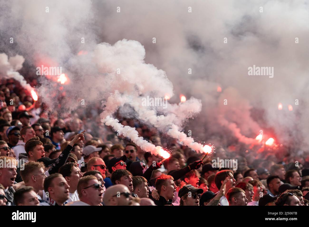 Copenhagen, Denmark. 18th Apr, 2022. Football fans of FC Copenhagen ...