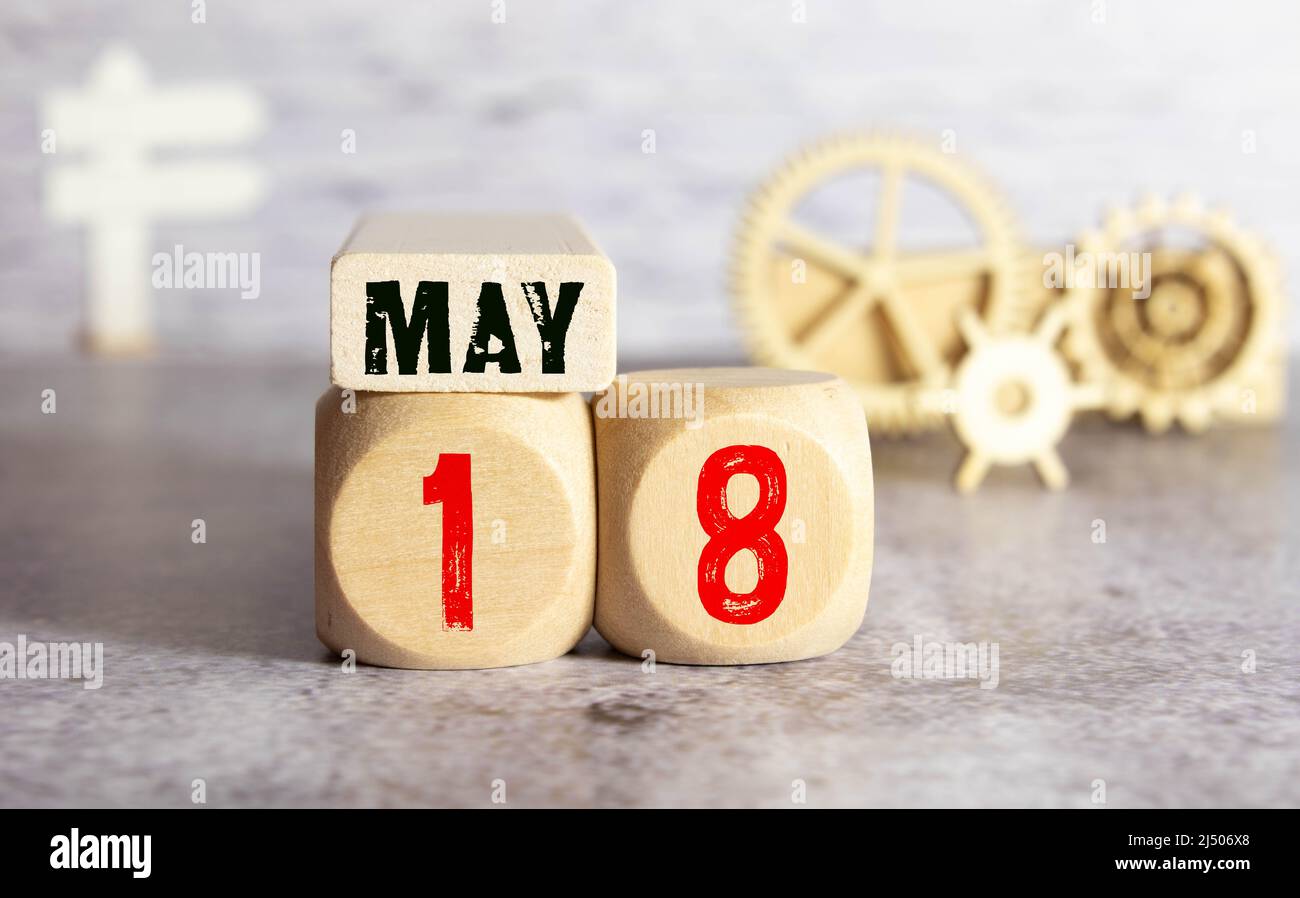 May 18 - from wooden blocks with letters, important date concept, white ...
