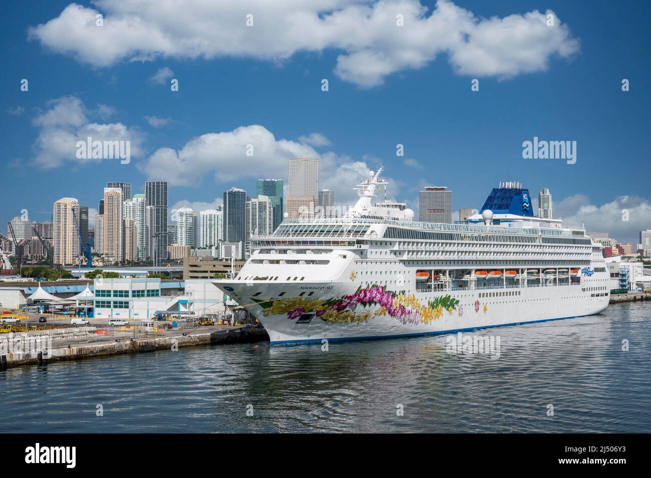 Norwegian Cruise Line’s Norwegian Sky, docked at the Port of Miami with ...