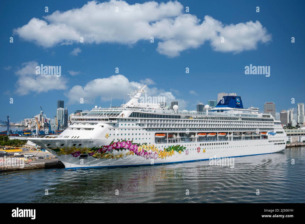 Norwegian Cruise Line’s Norwegian Sky, docked at the Port of Miami with ...