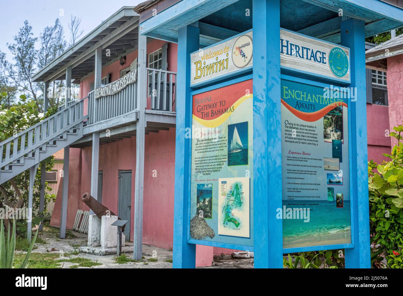 Welcome and Information Signs outside the Bimini Museum in the Bahamas ...