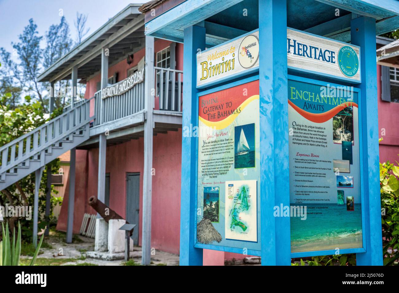 Welcome and Information Signs outside the Bimini Museum in the Bahamas ...