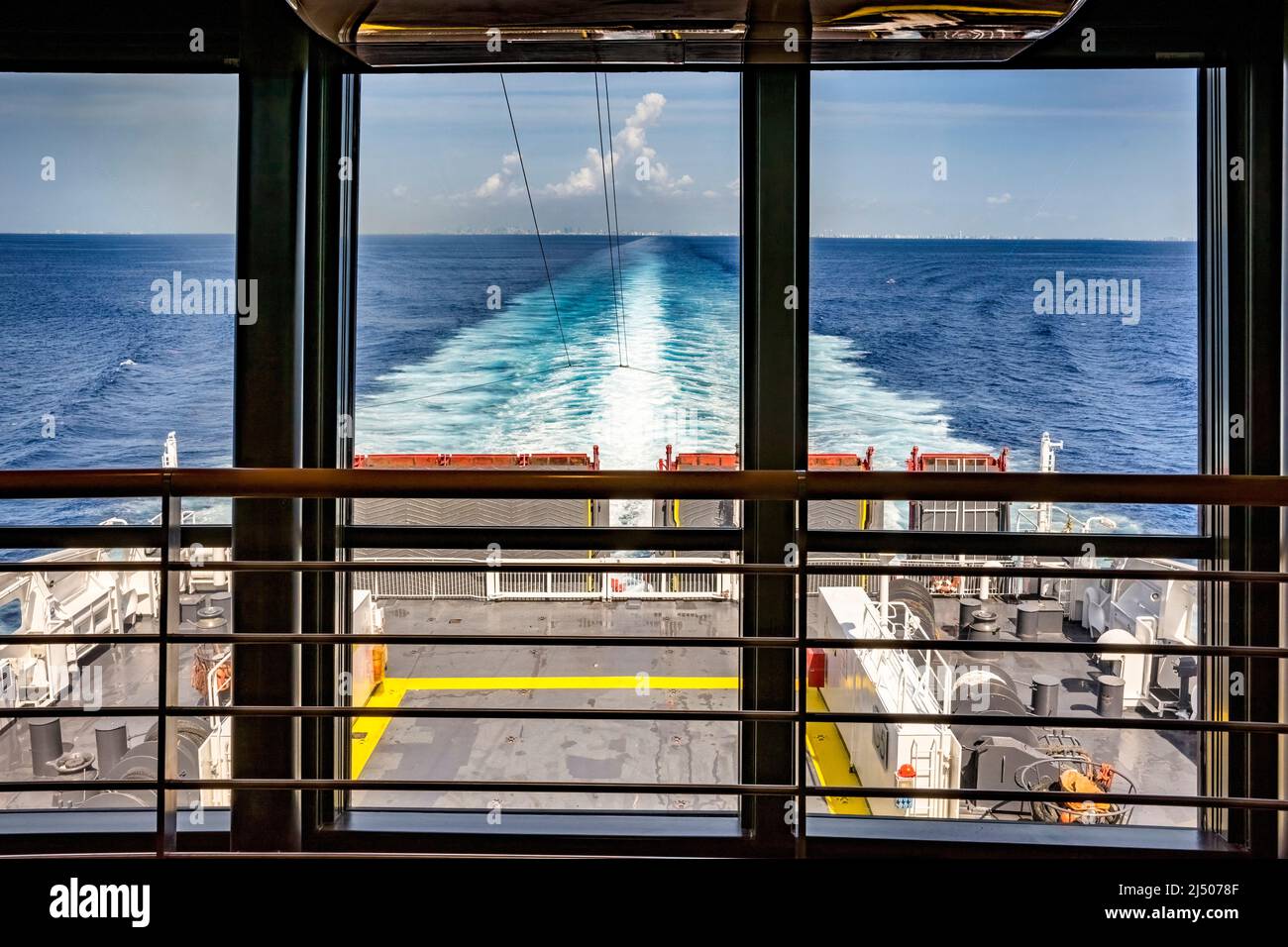 Looking out at the vehicle loading ramp of the Bimini SuperFast cruise ...