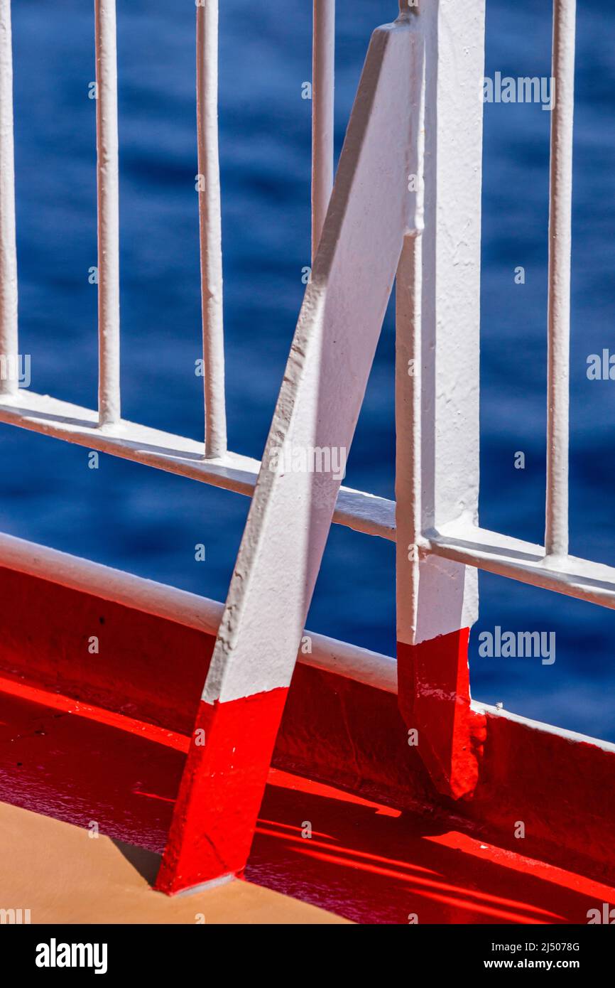 The deck and rail form a colorful pattern on the Bimini SuperFast ...